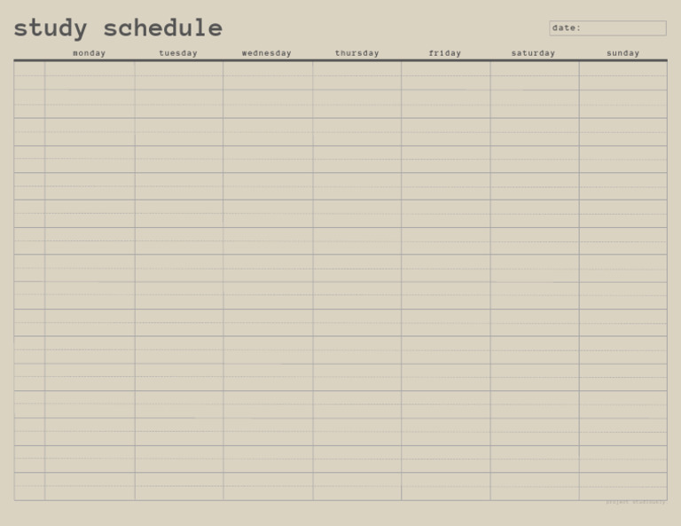 Study Timetable - Notes Section - Untimed - Tan | PDF