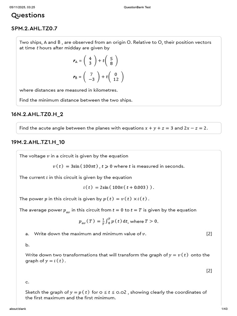 QuestionBank Test - Math - HL | PDF | Area | Mathematics