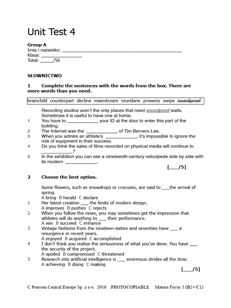 Unit Test 4: Vocabulary and Grammar | PDF