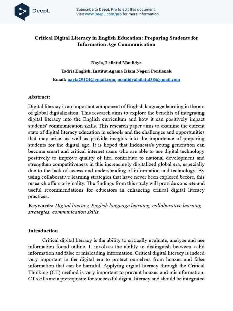 Critical Digital Literacy in English Education Id en-US | PDF ...
