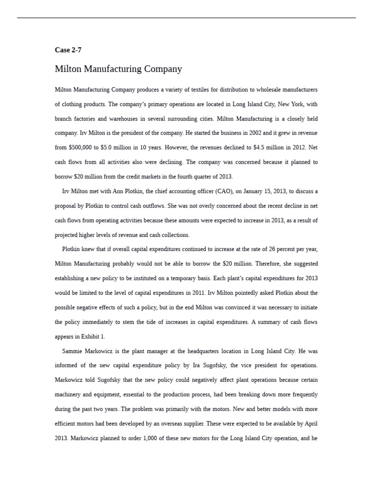 Case 2 7 Milton Manufacturing | PDF | Expense | Integrity