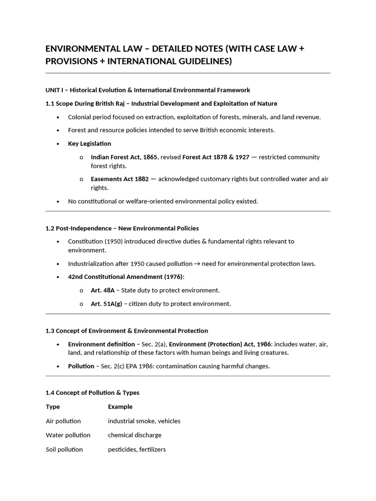 ENVIRONMENTAL LAW - End Sem | PDF | Environmental Law | Environmental ...