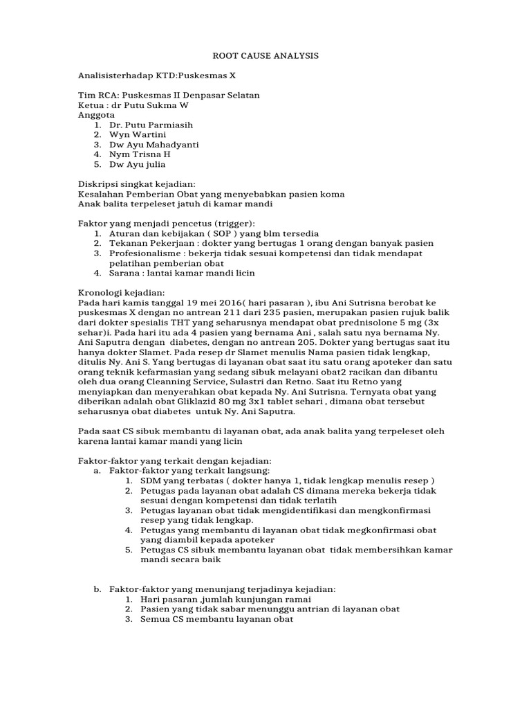 Latihan Fmea Dan Rca Kasus 1 | PDF