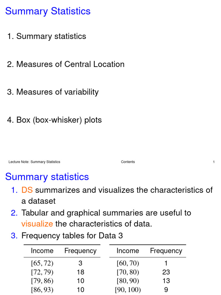 Summary Statistics | PDF | Variance | Standard Deviation