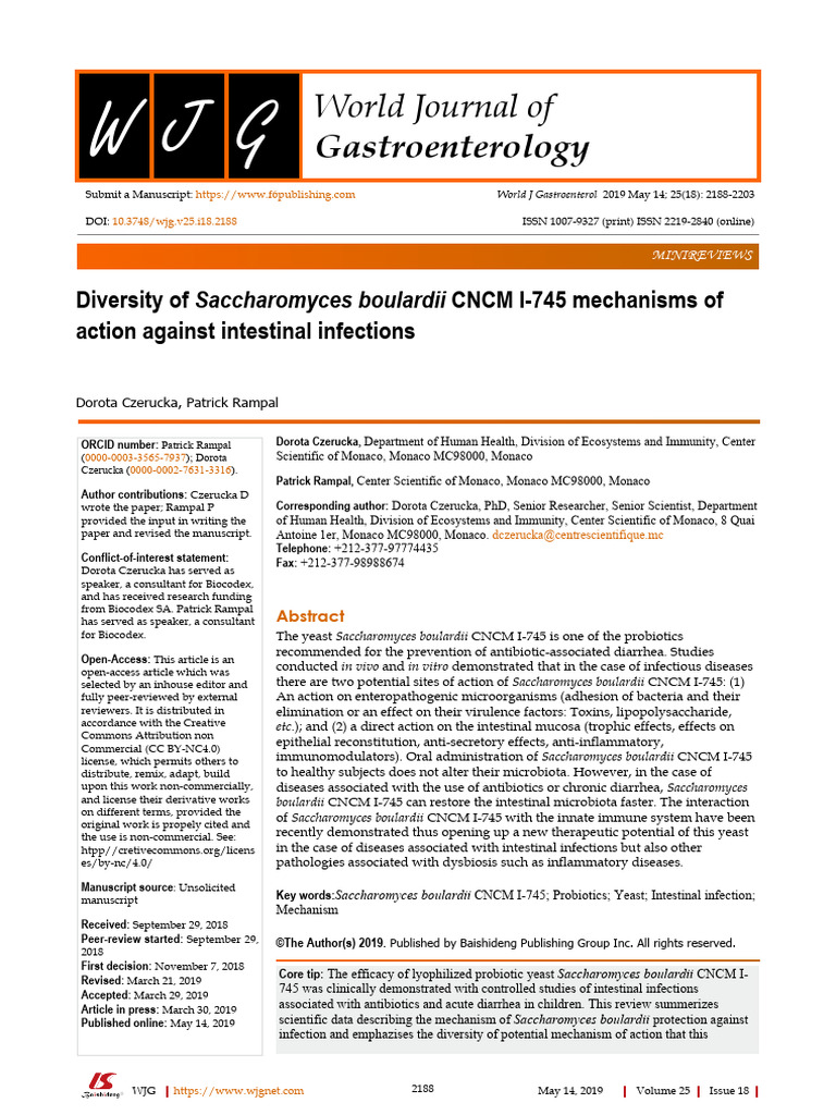 Diversity of Saccharomyces Boulardii CNCM I-745 Mechanisms of Action ...
