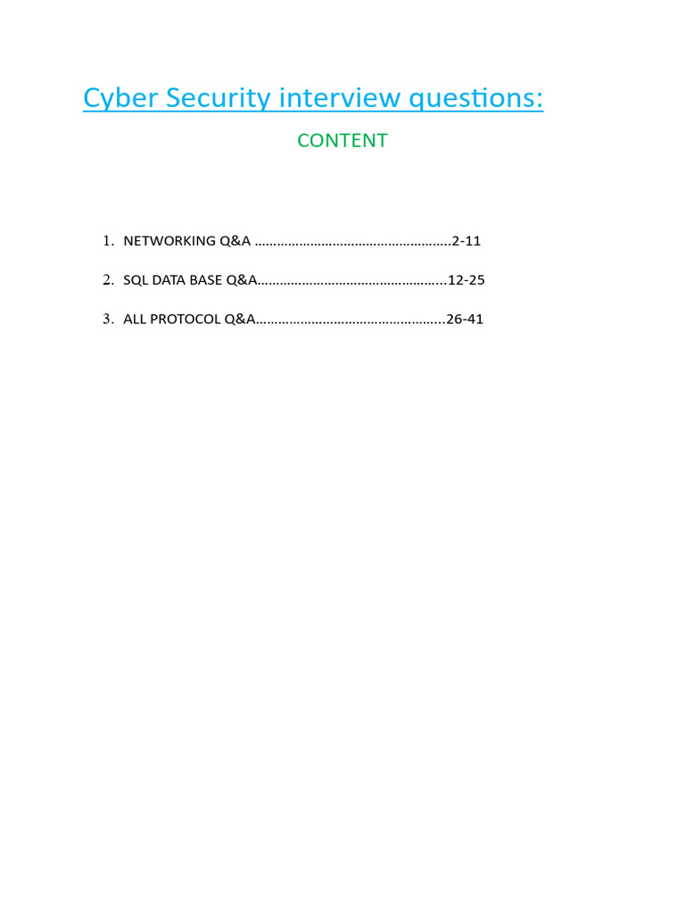Cyber Security Interview Questions | PDF | Database Index | Port ...