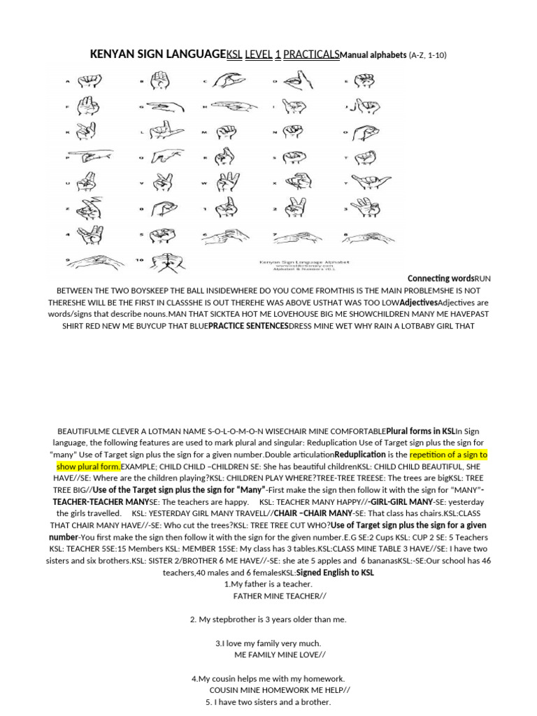 Kenyan Sign Language | PDF | Plural | Languages