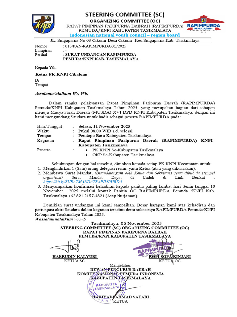 013 - PAN-RAPIMPURDA - SURAT UNDANGAN RAPIMPURDA PK KNPI Cibalong | PDF