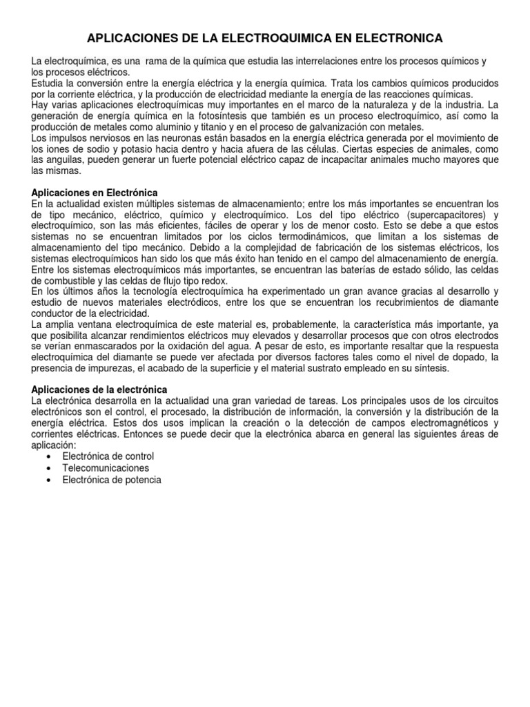 Aplicaciones de La Electroquimica en Electronic A | PDF ...