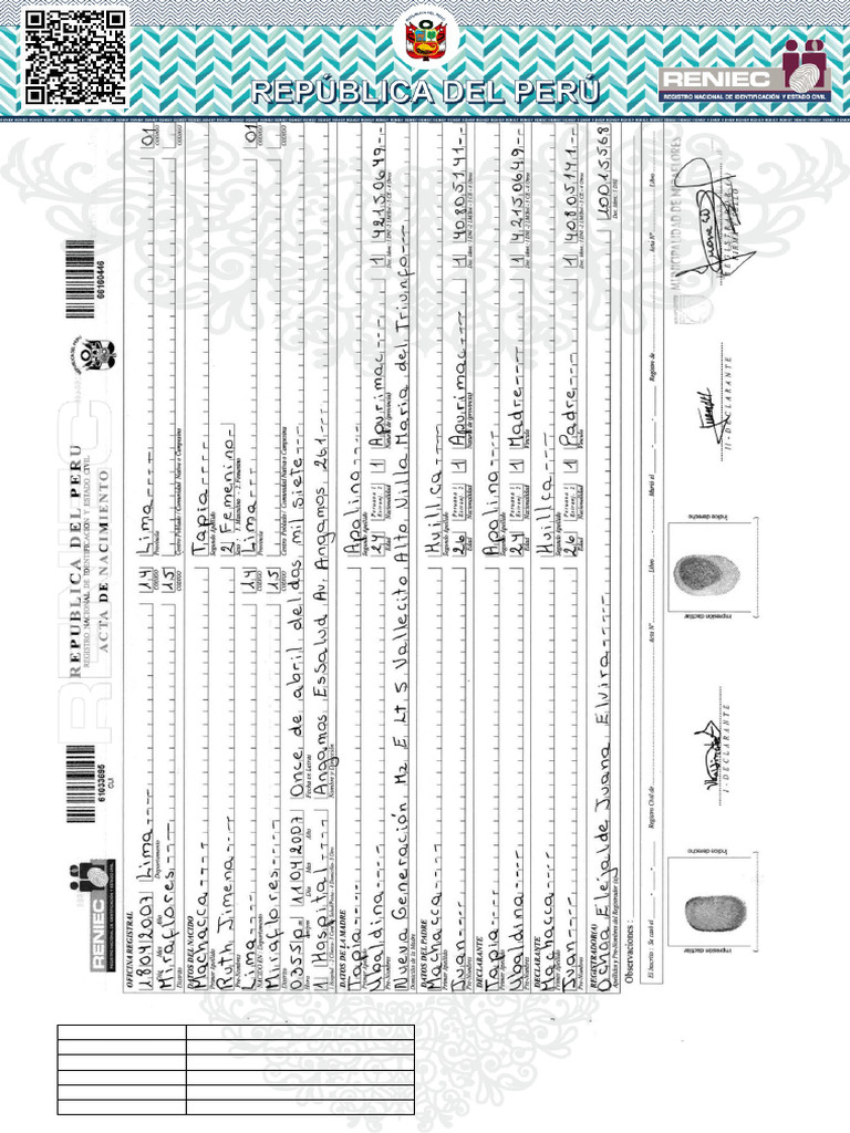 Acta Nacimiento 66160446 | PDF | Perú | Comunidad andina