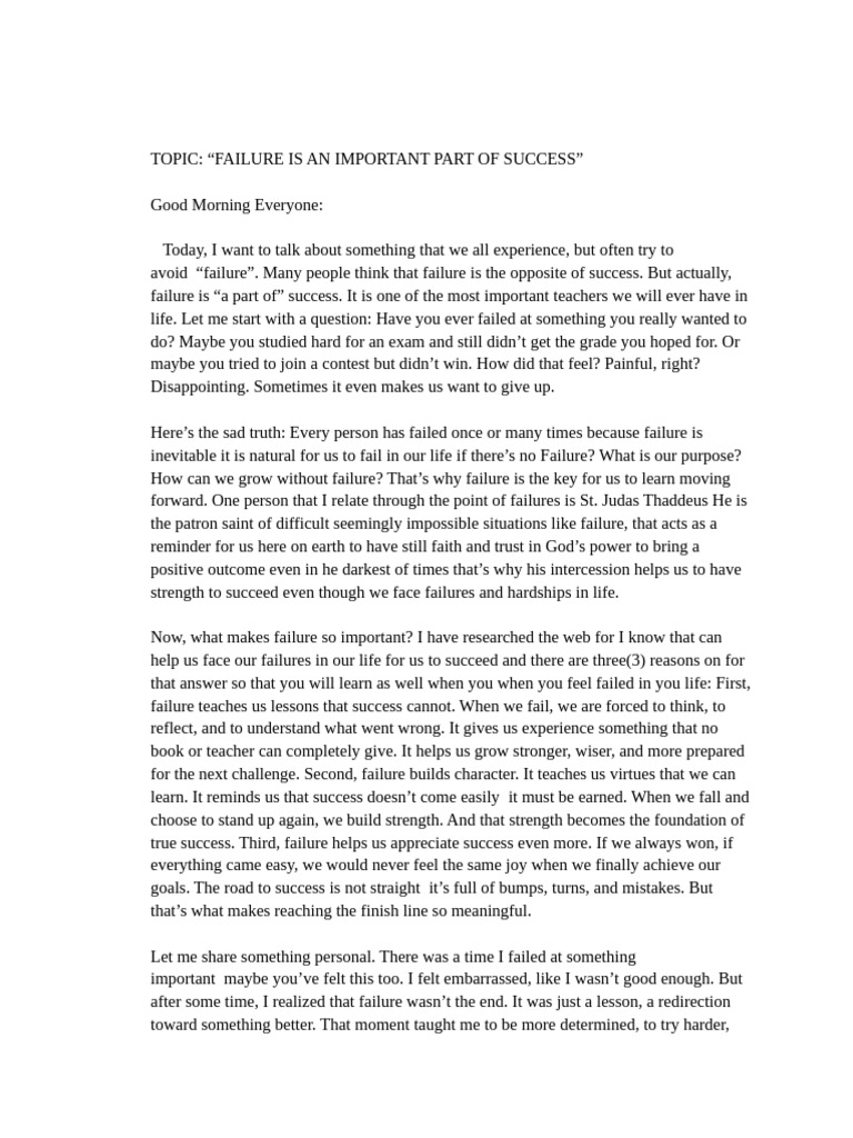 Manuscript Speech(Miguel) | PDF | Failure