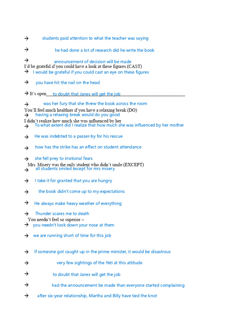 Sentence Transformation Exercises | PDF