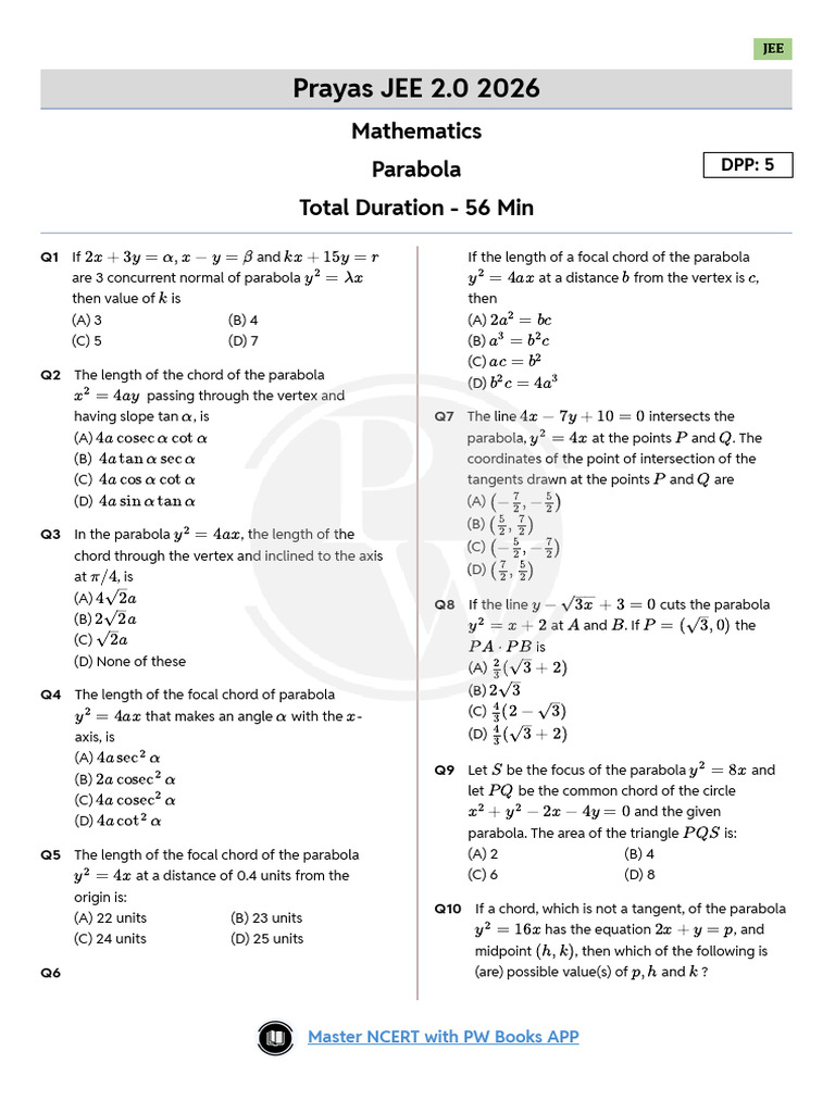 Parabola DPP 05 | PDF | Euclid | Classical Geometry