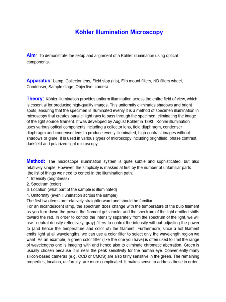 Köhler Illumination Micros | PDF | Imaging | Light