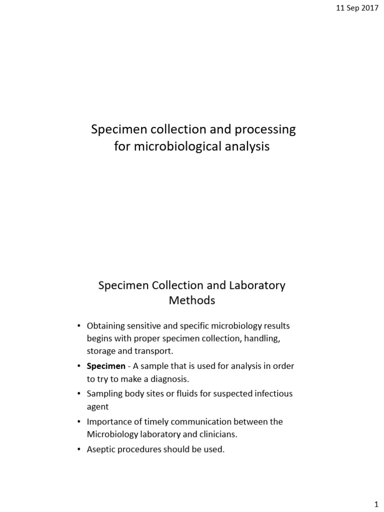 Lecture 10 - Specimen Collection and Processing | PDF | Medical ...