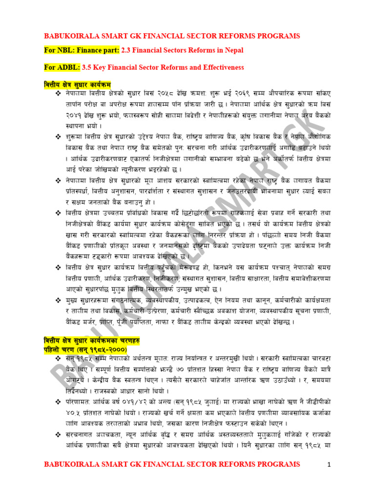 Nepal Financial Sector Reforms Overview | PDF | Economies | Private Sector
