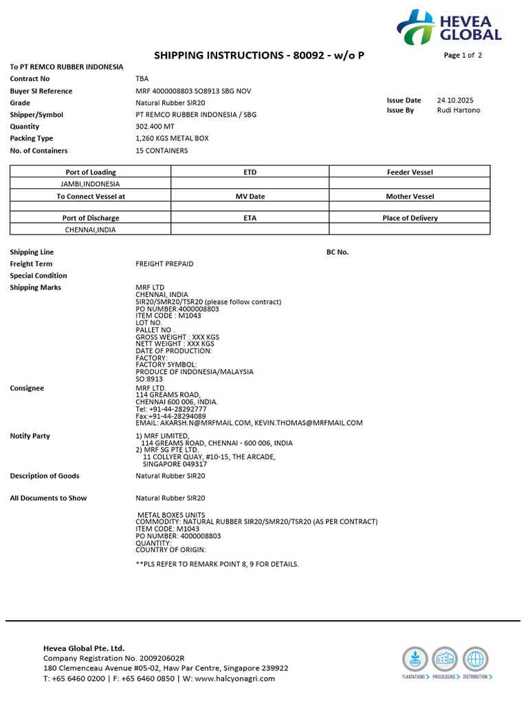 Si 80092 MRF 4000008803 | PDF | Cargo | Business Documents