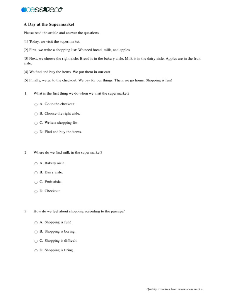 P1 Reading Sample Exercise | PDF