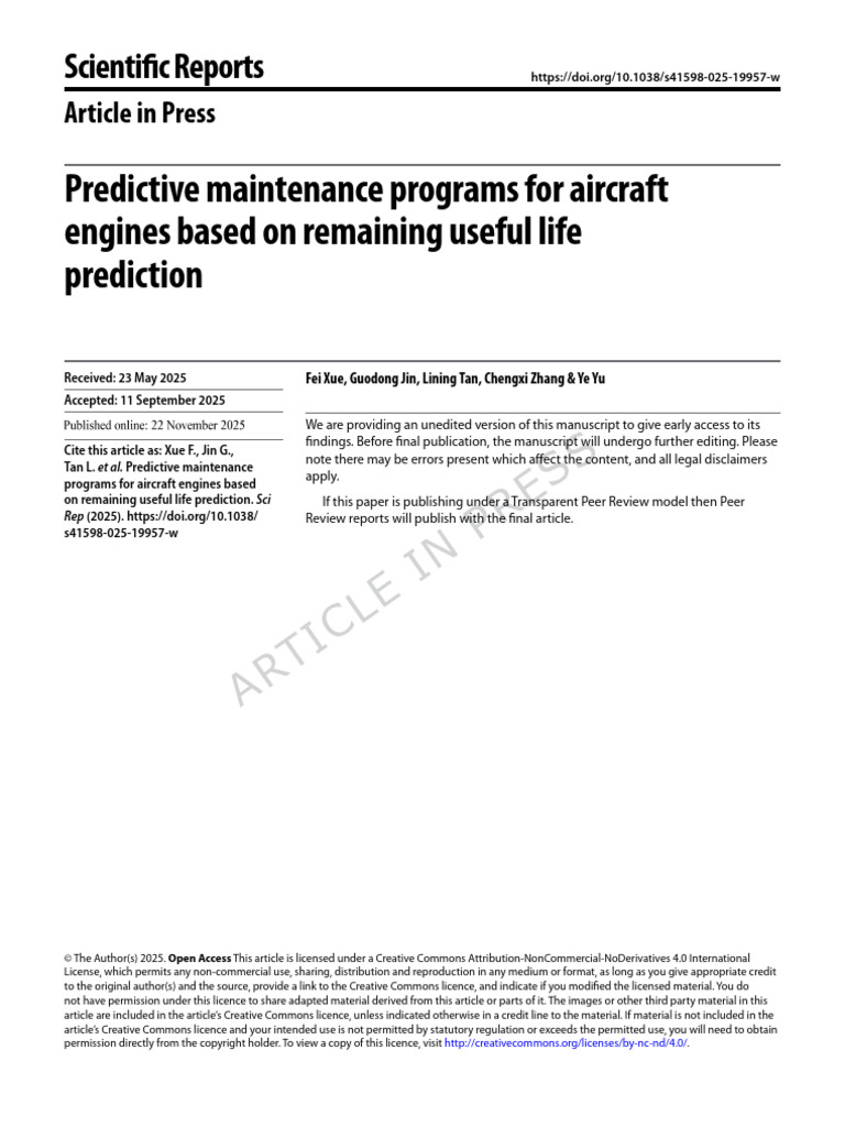 Pres S: Predictive Maintenance Programs For Aircraft Engines Based On ...