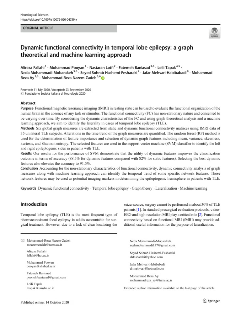 Dynamic Functional Connectivity in Temporal Lobe Epilepsy: A Graph ...