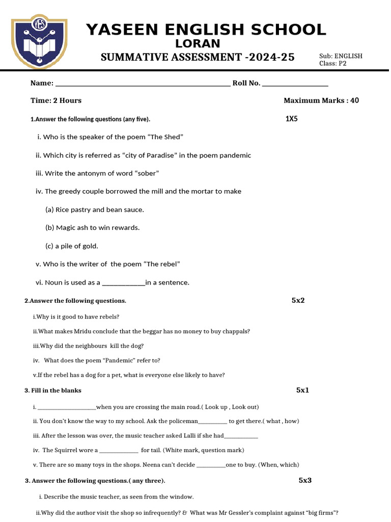 Summative Assessment 7th Eng | PDF