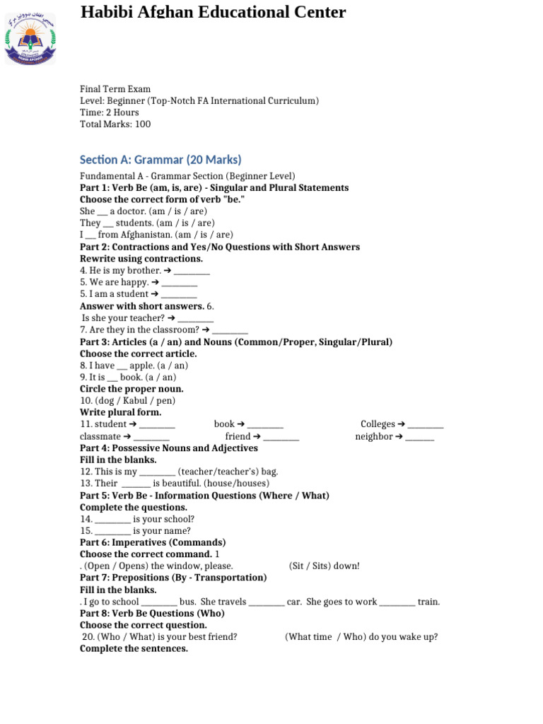 Final English Exam FA | PDF | Plural | Noun
