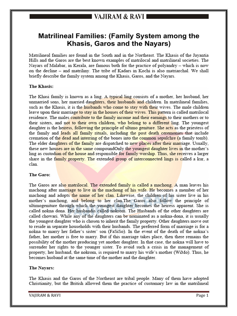 Matrilineal Families | PDF | Family | Marriage