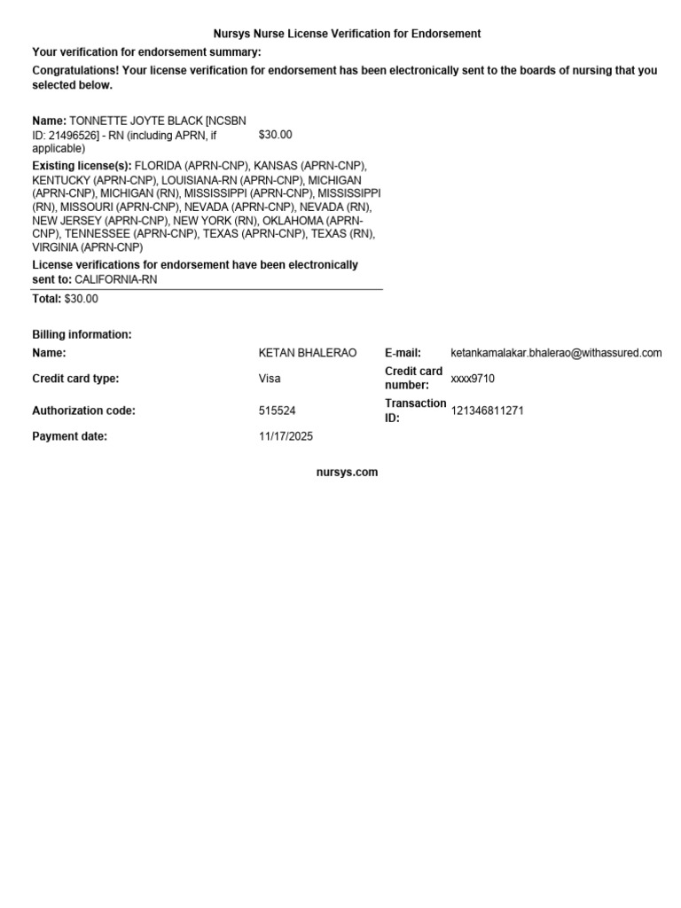 Nursys License Verification Summary | PDF