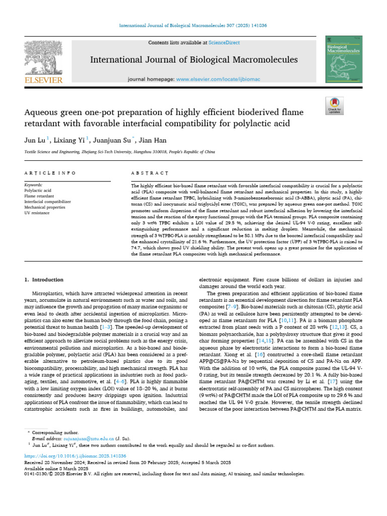 Aqueous Green One-pot Preparation of Highly Efficient Bioderived Flame ...