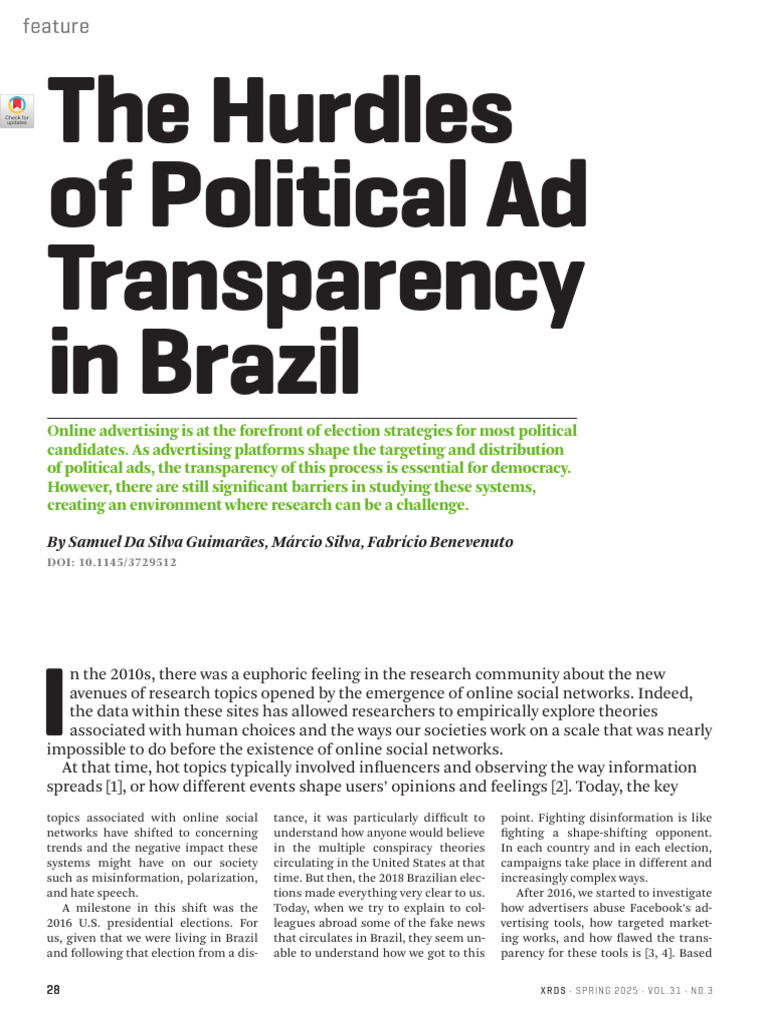 The Hurdles of Political Ad Transparency in Brazil | PDF | Facebook