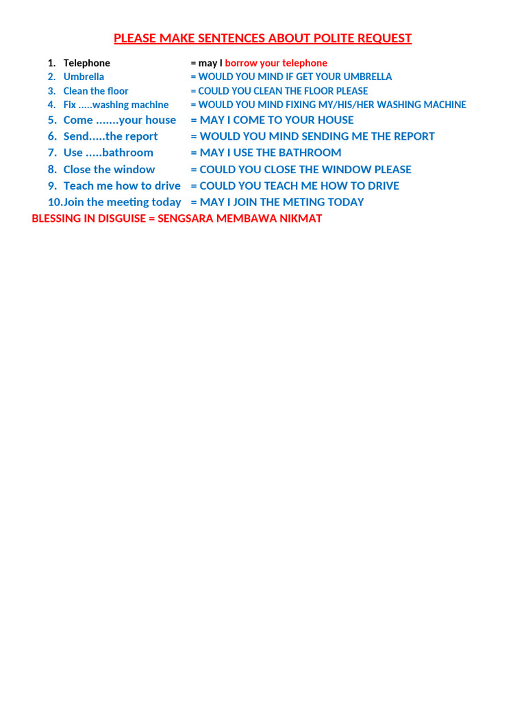 Practice For Polite Request Ms Hana | PDF