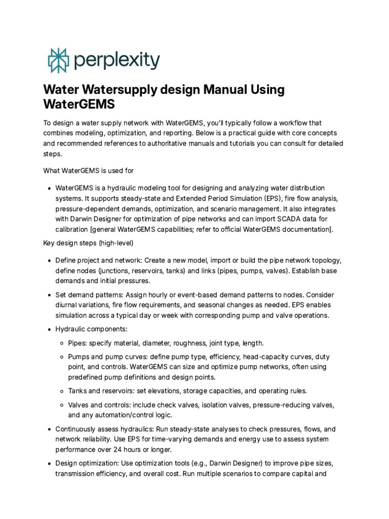 WaterGEMS Water Supply Design Guide | PDF | Pump | Mathematical ...
