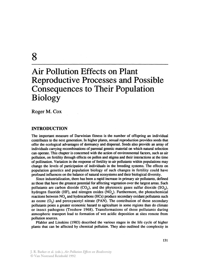 Air Pollution Effects On Plant Reproductive Processes and Possible ...