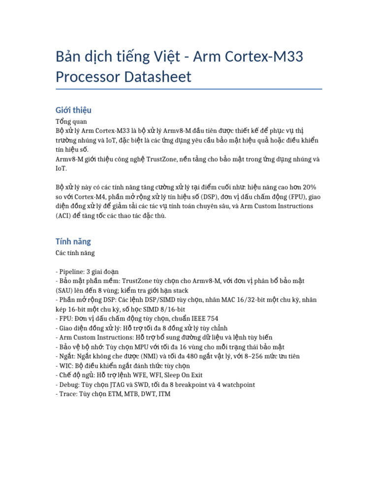 Arm Cortex M33 Datasheet Vietnamese | PDF