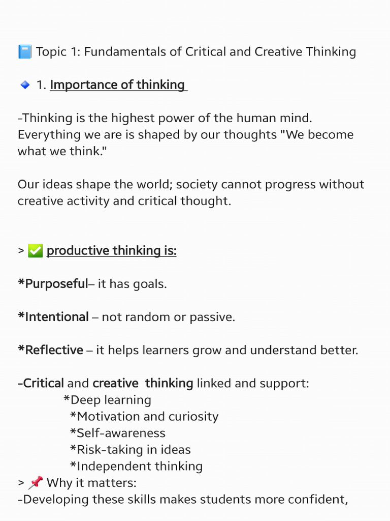 Personal Study Notes - Critical and Creative Think | PDF