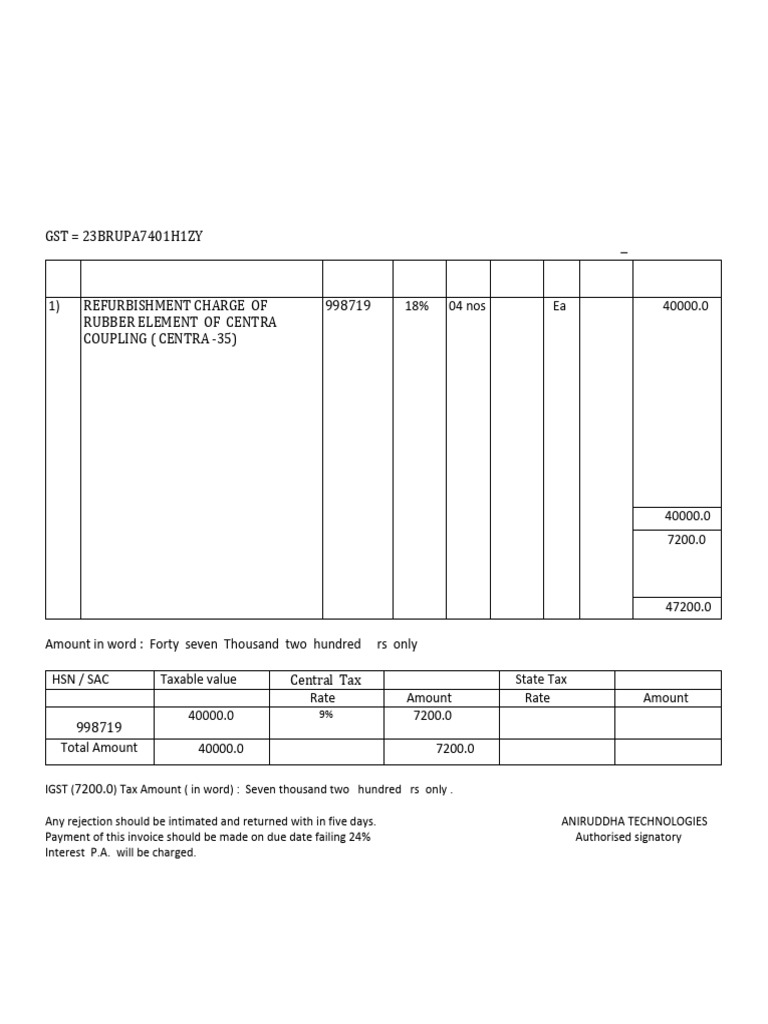 Tax Invoice for Refurbishment Services | PDF | Trade | Public ...