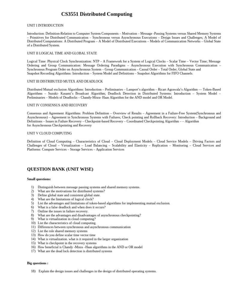 CS3551 Distributed Computing | PDF | Distributed Computing | Cloud ...