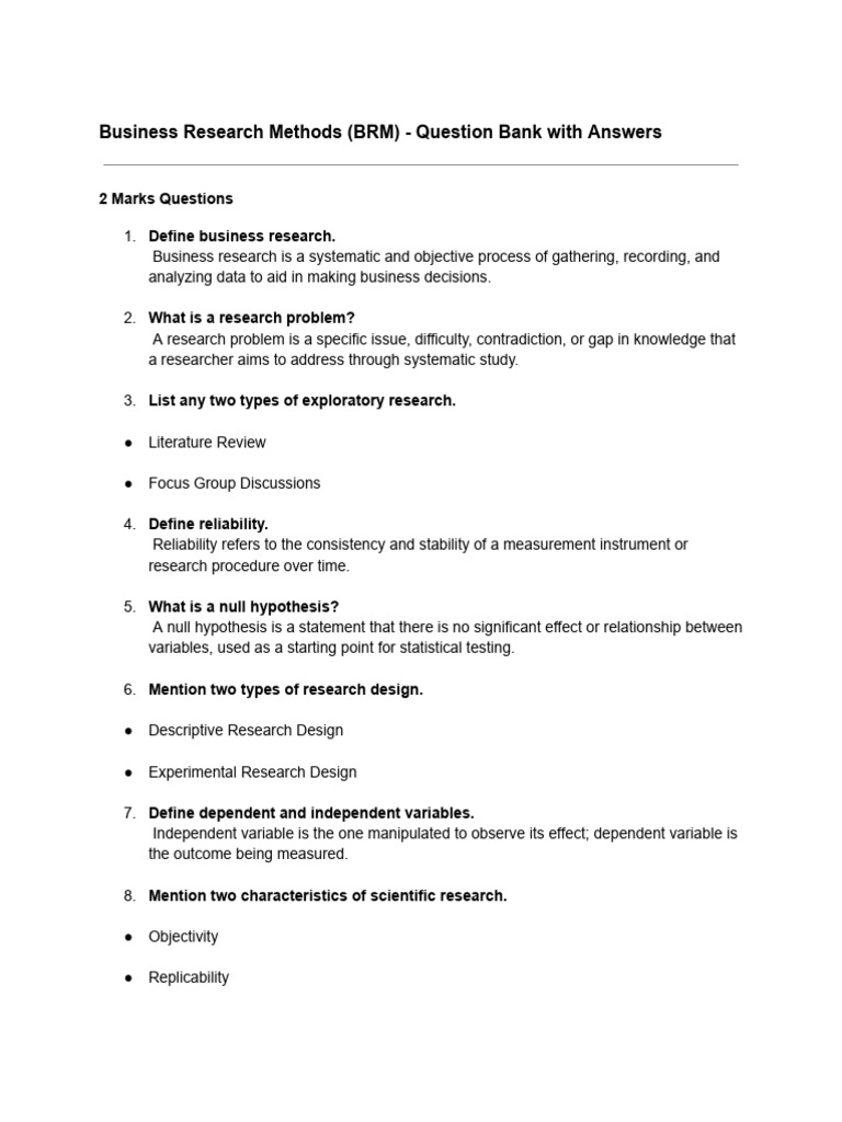 Business Research Methods Q&A Guide | PDF | Sampling (Statistics ...