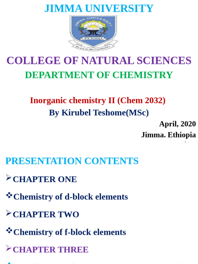 Inorganic Chemistry II - Kirubel | PDF | Chromium | Transition Metals