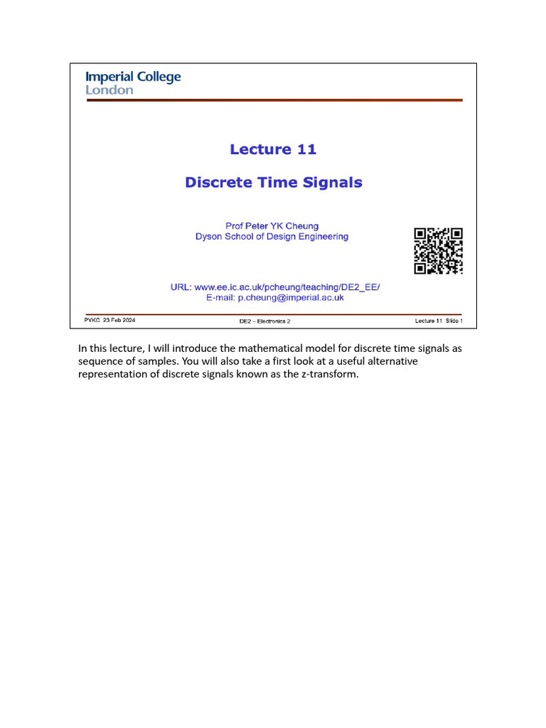Lecture 11 - Discrete Time Signals (Notes) | PDF | Sampling (Signal ...