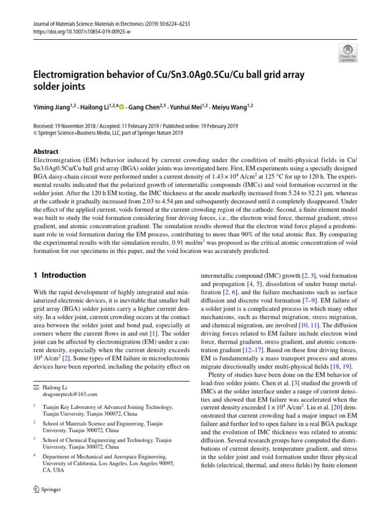 Electromigration in Cu/Sn BGA Solder Joints | PDF | Materials Science ...