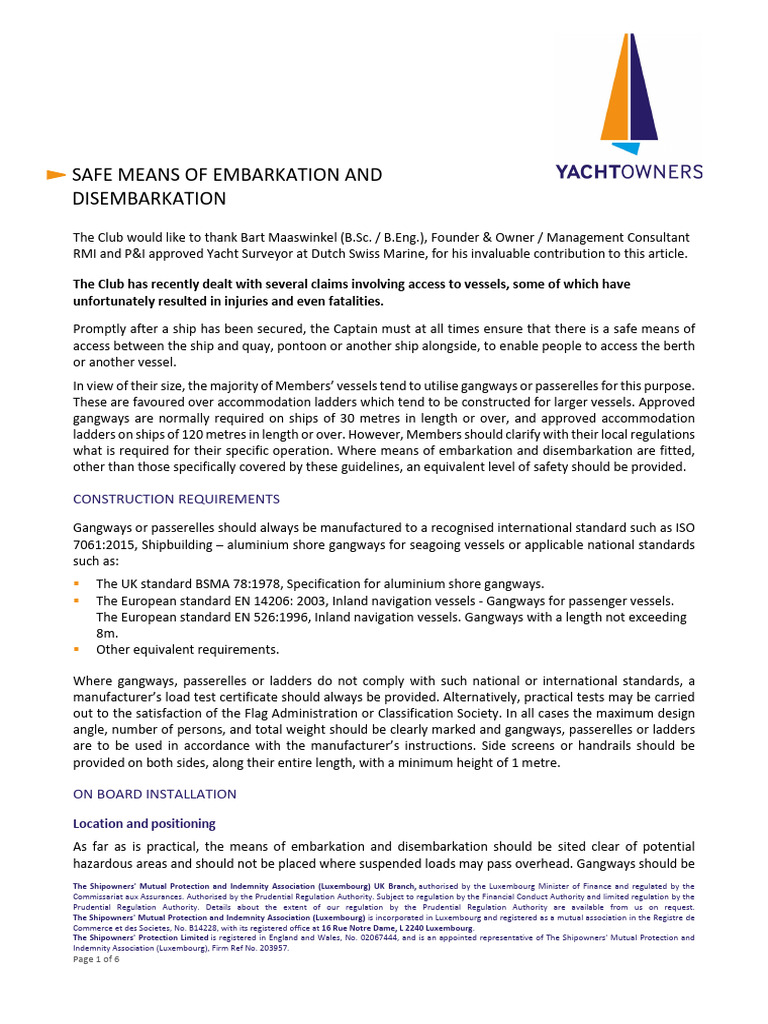Yachtowners Safe Means of Embarkation and Disembarkation | PDF | Ships ...