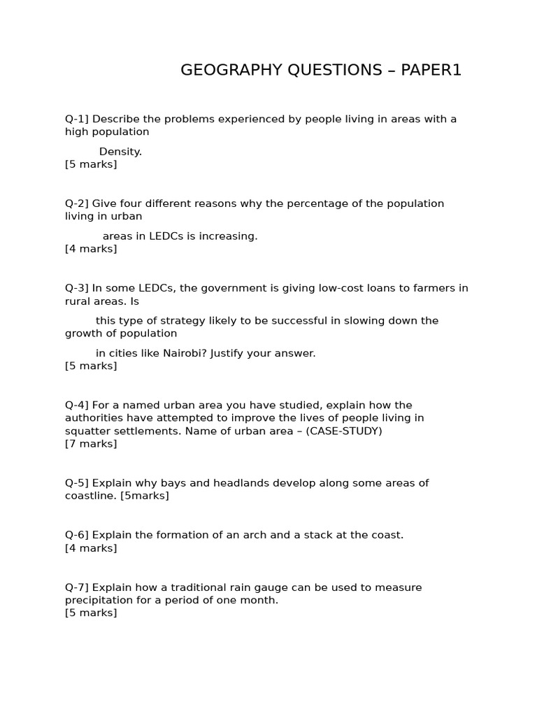 Geography Questions | PDF | Developing Country | Economies