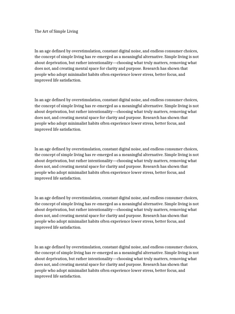 Long Document 2 Simple Living Essay | PDF | Simple Living | Cognition
