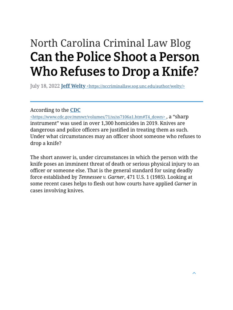 Can The Police Shoot A Person Who Refuses To Drop A Knife - North ...