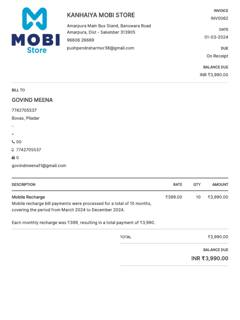Govind Meena Recharge Bill | PDF