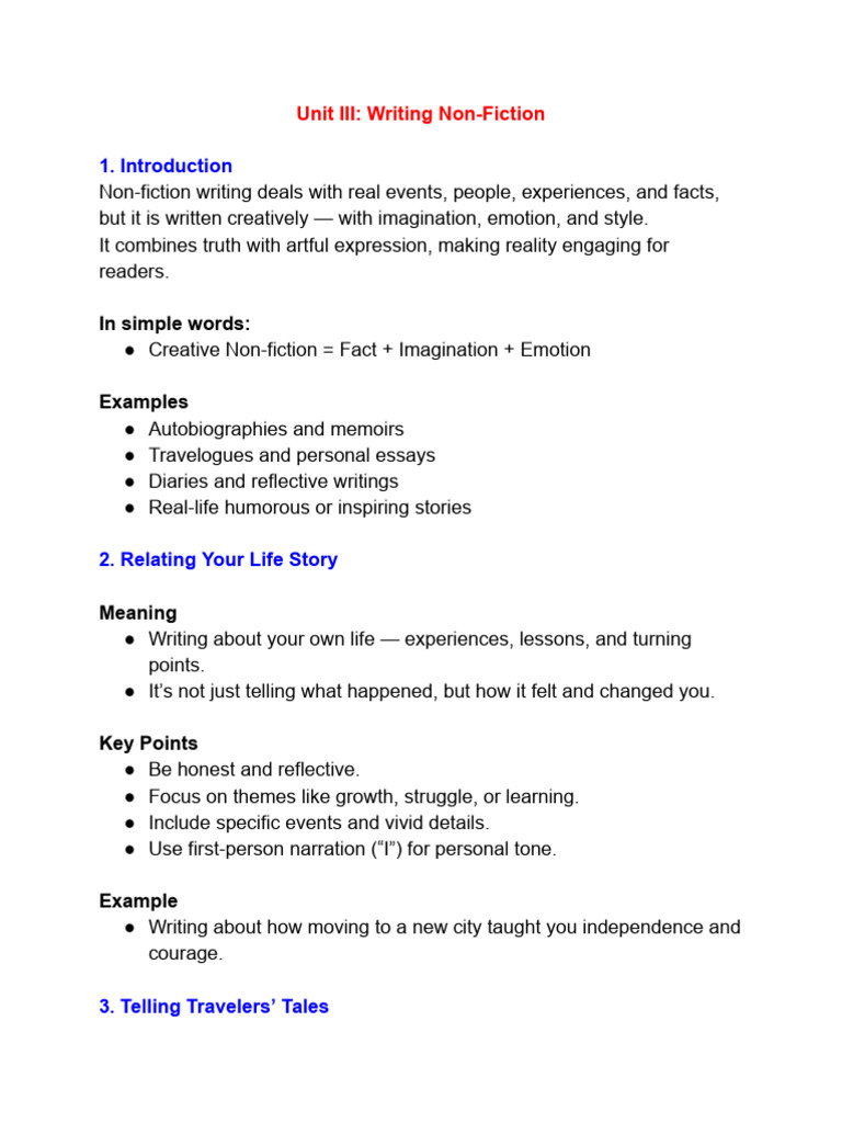 Unit III - Writing Non-Fiction | PDF | Senses | Non Fiction