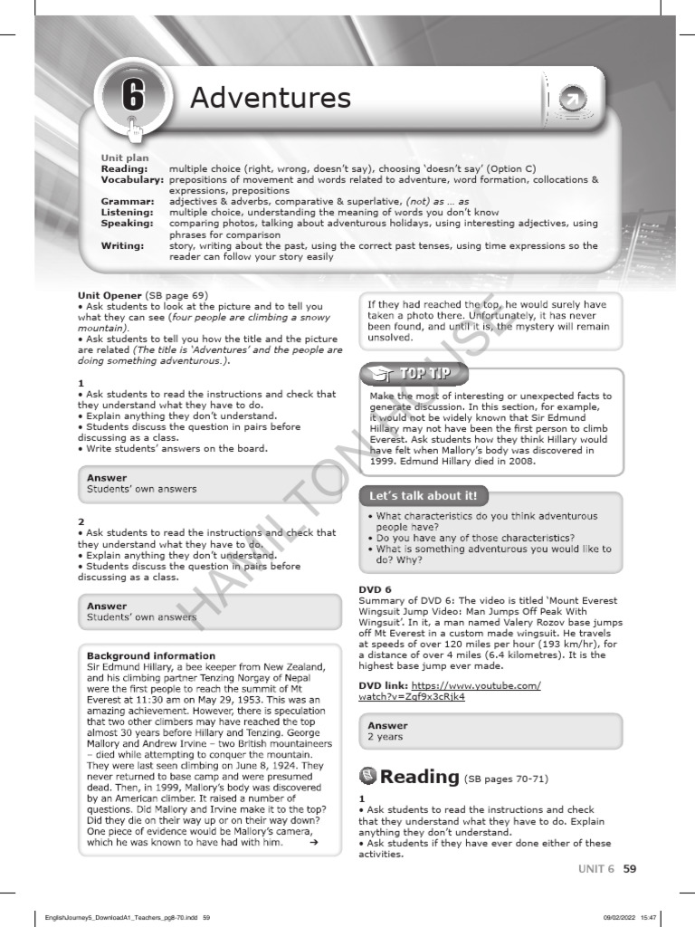 English Journey 5-Teacher' S - U6 | PDF | Adverb | Adjective