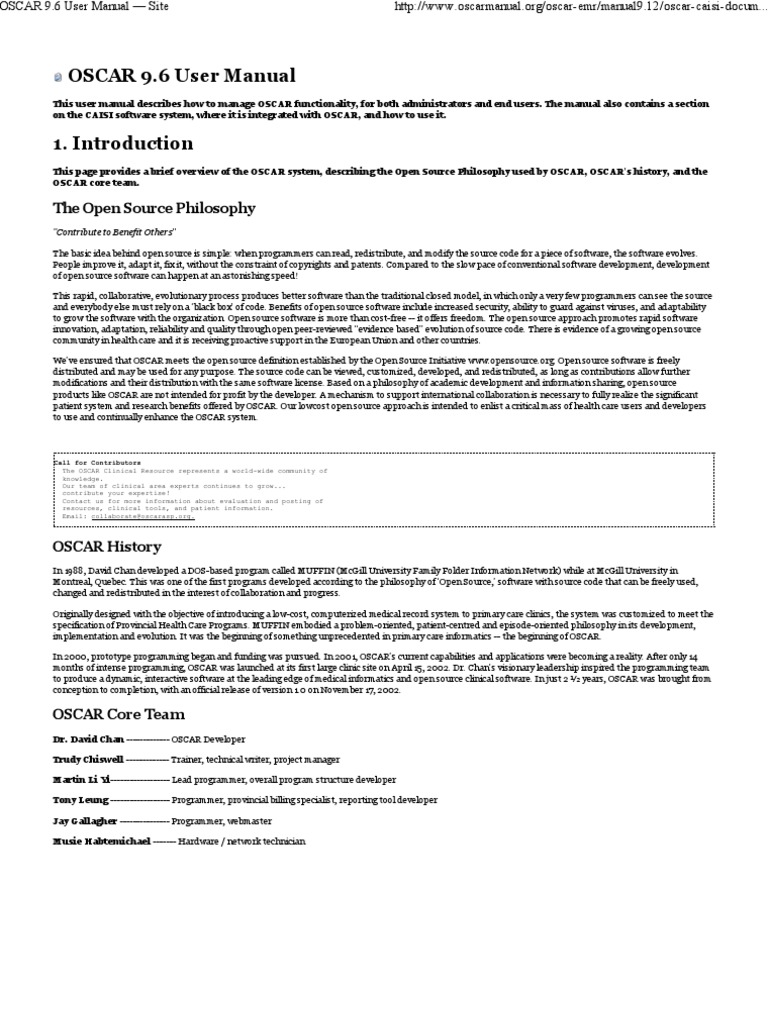 OSCAR 9_use Manual | Password | Medical Diagnosis