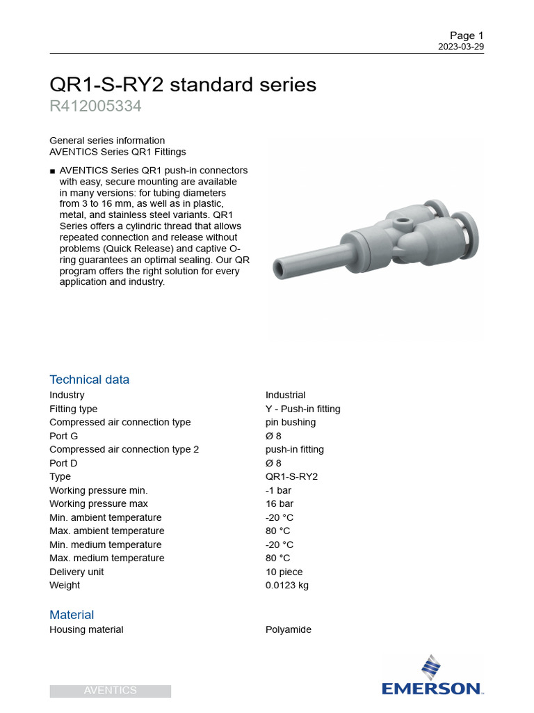 QR1-S-RY2 Standard Series: Technical Data | PDF